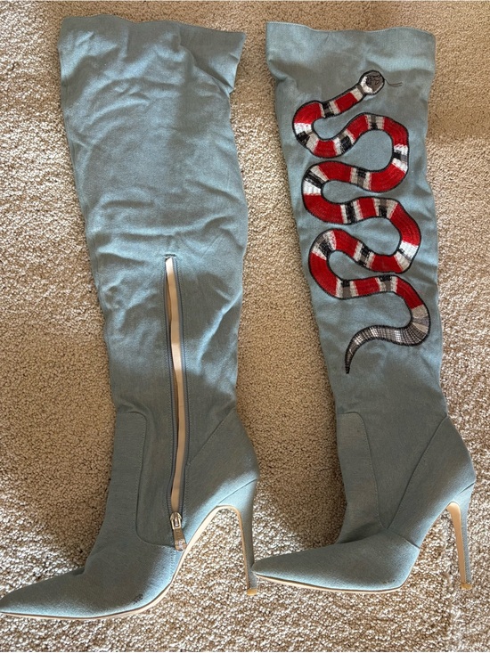 Cape Robbin | Shoes | Cape Robbin Light Blue Overtheknee Boots With Red ...
